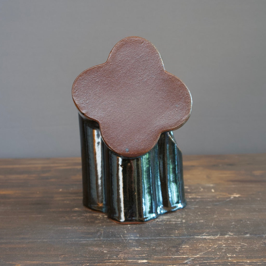 Tenmoku Angle Flower Vsae / Sculpture #MW77 - Sara Japanese Pottery