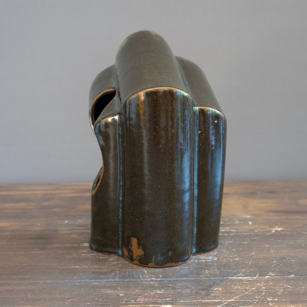 Tenmoku Angle Flower Vsae / Sculpture #MW77 - Sara Japanese Pottery