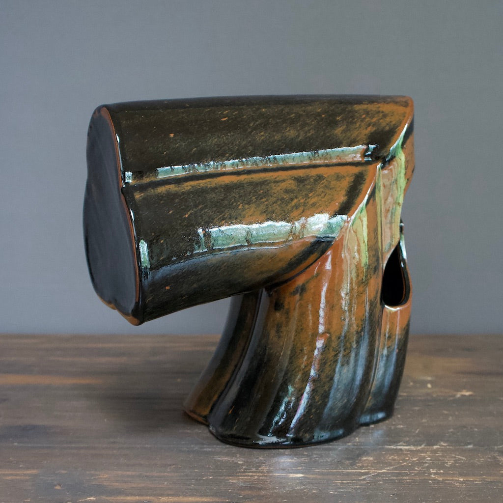 Tenmoku Angle Flower Vase / Sculpture #MW82 - Sara Japanese Pottery
